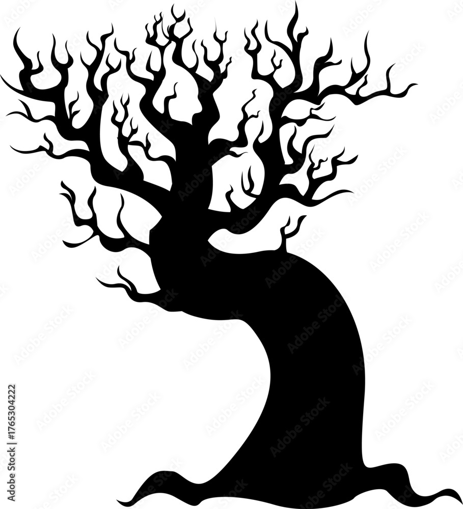Halloween spooky graveyard crooked tree branches silhouette. Halloween ...