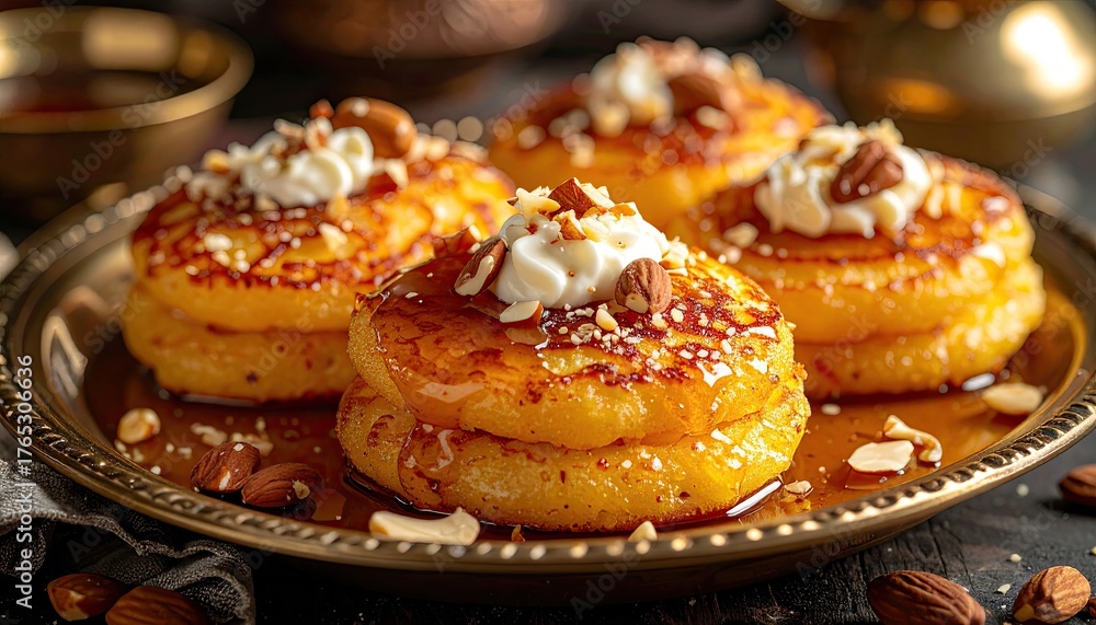 Golden brown Sri Lankan Pani Walalu spiral fried sweets drizzled with ...