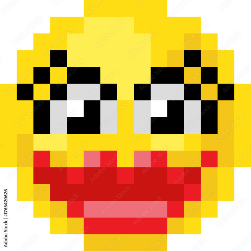 Pixel art emoji emoticon blowing a kiss with red lips and blushing ...