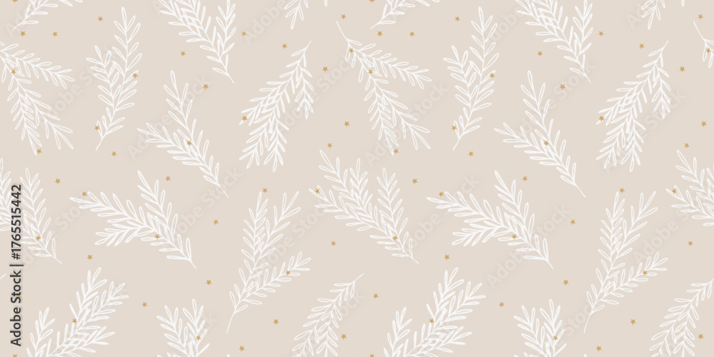เวกเตอร์ Stock Minimalist christmas seamless pattern with pine branch ...