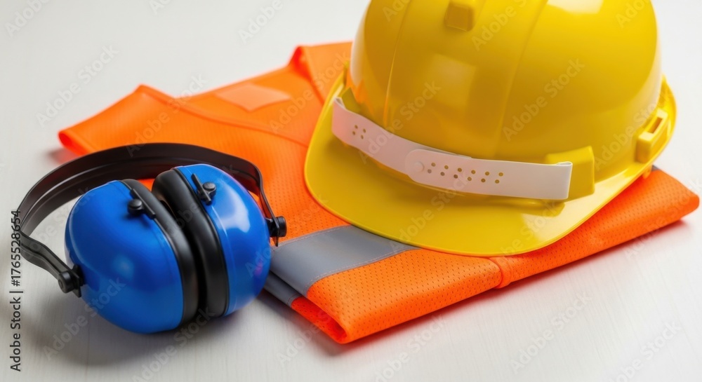 Safety gear essentials for construction - hard hat, ear protection, and ...