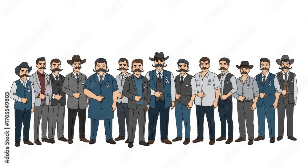 Movember celebration for men’s health awareness featuring diverse group ...