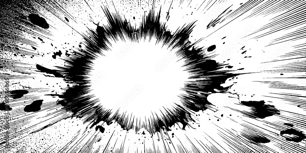 Explosive energy burst in black and white anime style - dynamic manga ...