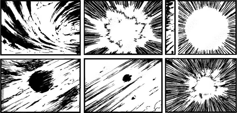 Dynamic manga style layout with vertical and diagonal frames for comic ...