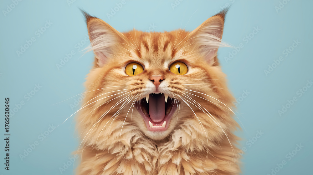 Стокове фото Ginger cat expressing ferocious emotion, mouth wide open ...
