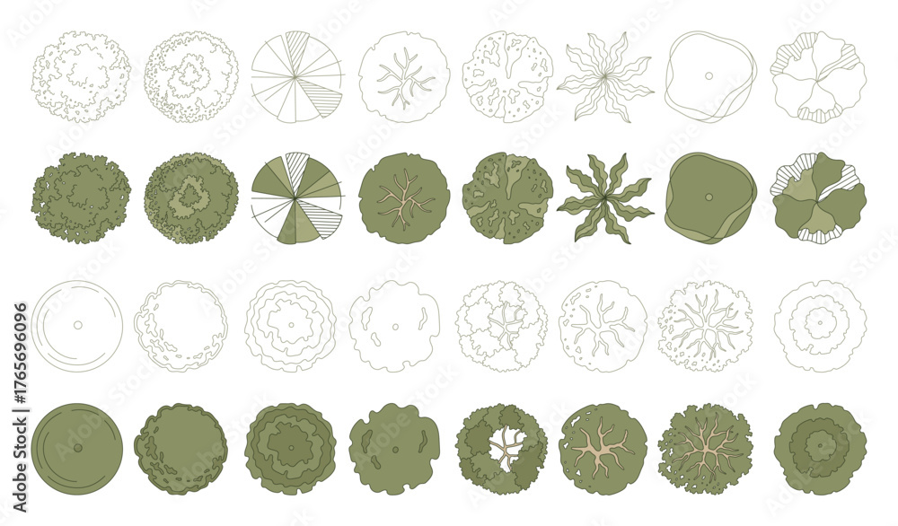 Top view trees for architectural plans and landscape design. Minimal ...