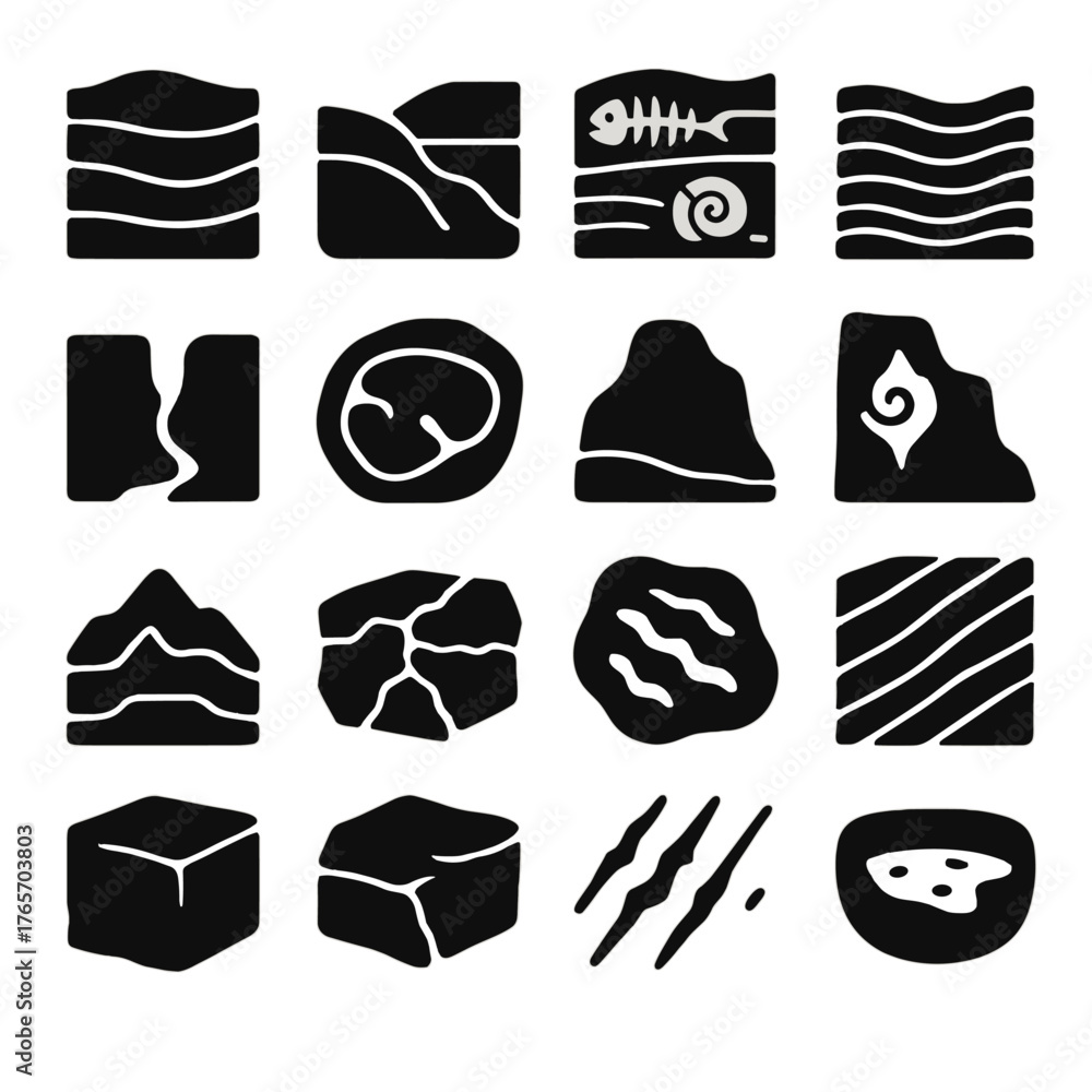 Image vectorielle Stock Fossil Icons Collection. Geological Context of ...