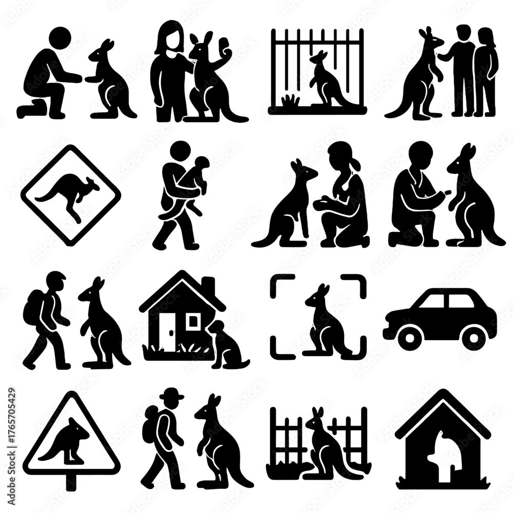 Image vectorielle Stock Kangaroo Interaction Icons. Kangaroo and ...