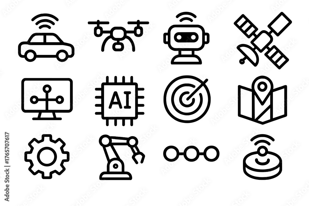 Tech Icons Compilation. Autonomous Machine Intelligence outline set ...