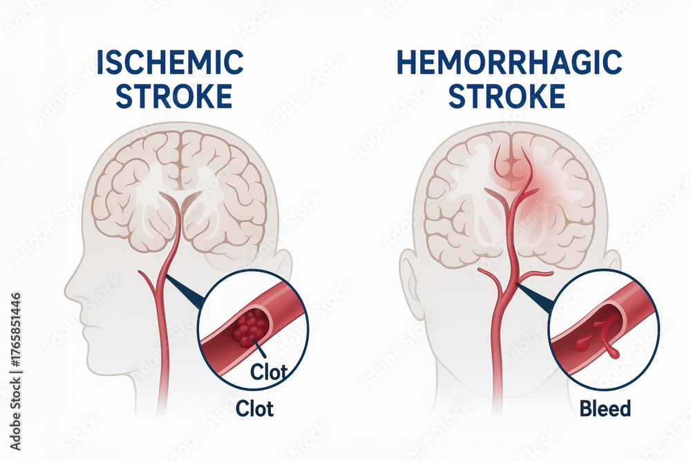 Стоковая иллюстрация «Ischemic stroke and hemorrhagic stroke comparison ...