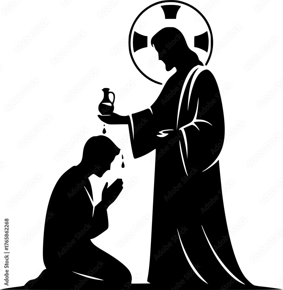 The Jesus Anointing with Oil. Christian Clipart silhouette Vector Logo ...