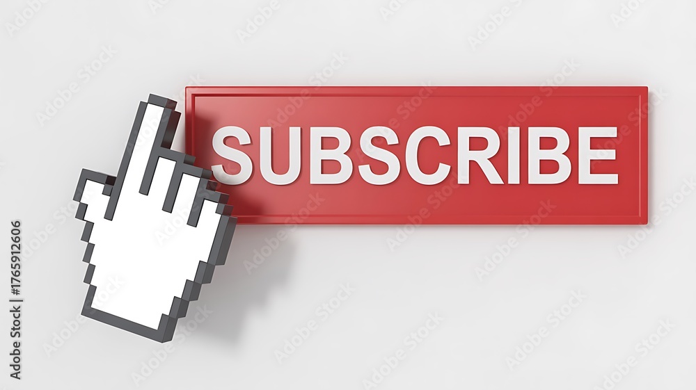 Red digital subscribe button with pixelated hand cursor for 2026 online ...