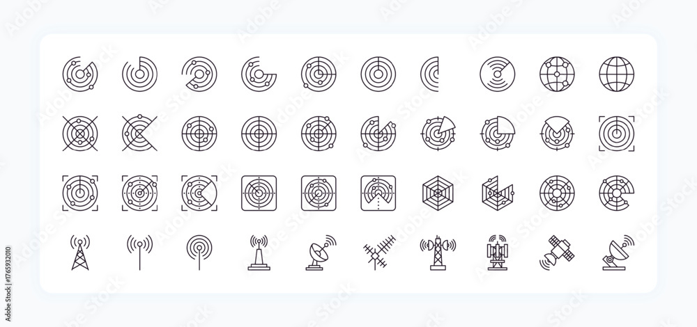 Stock-Vektorgrafik „Radar icons. Range military circle scan. Sonar ...