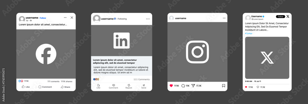 Social media post mockup showing Facebook, LinkedIn, Instagram, and X ...