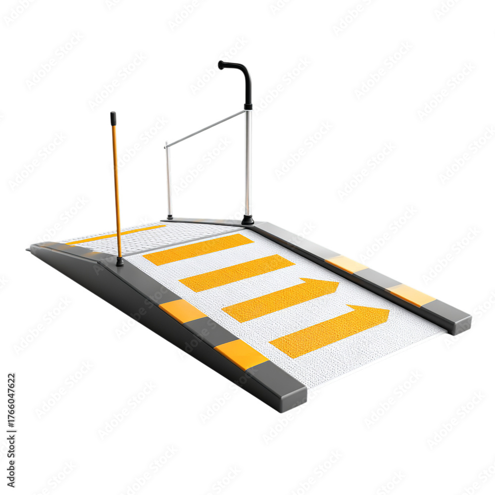Elevated crosswalk with tactile paving and pedestrian crossing signal ...