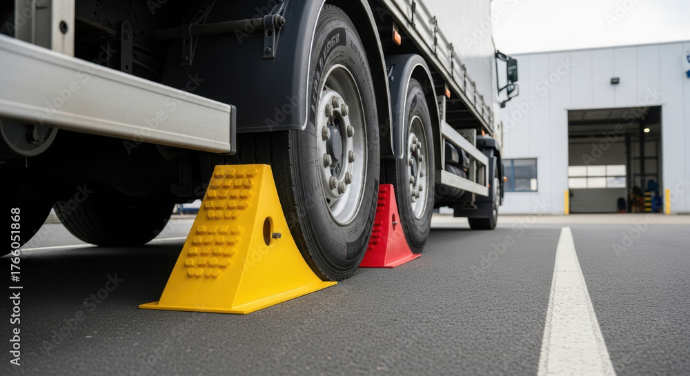 Truck wheel chocks are safety equipment placed under transport wheels ...