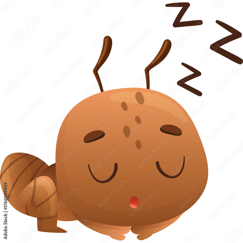 Cute cartoon ant character sleeping peacefully on a transparent ...