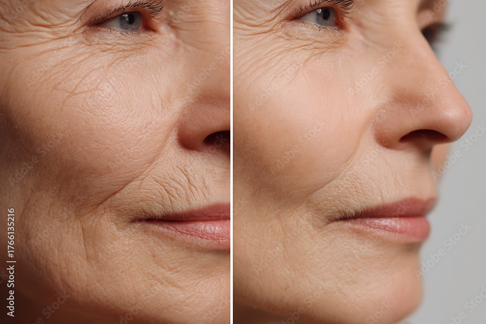 Comparative images of the cheeks of middle-aged and elderly women show ...
