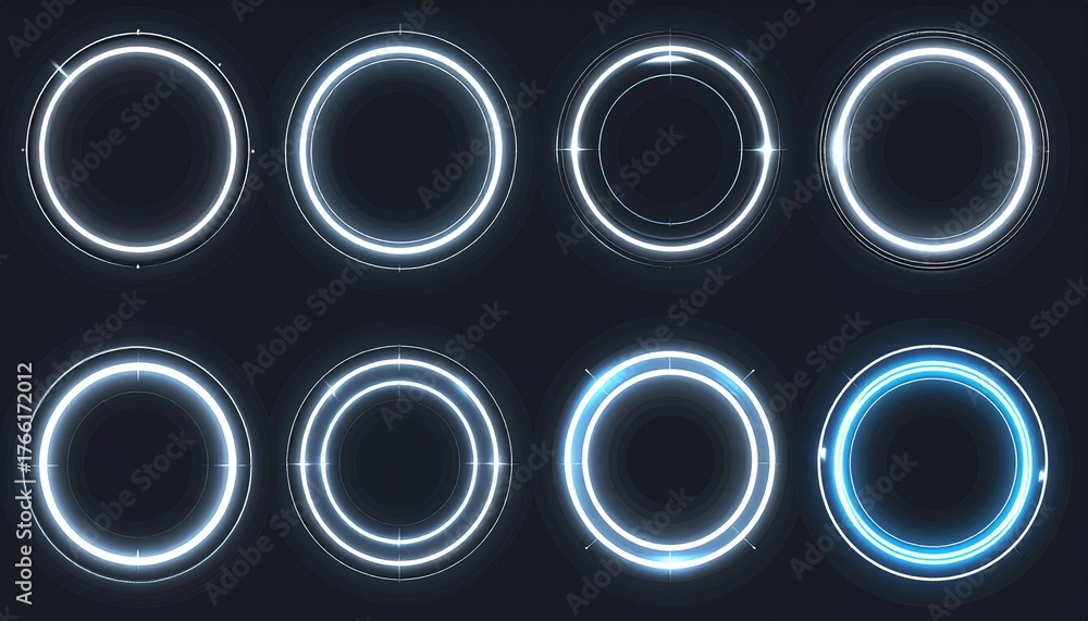 Futuristic HUD elements: Set of glowing neon circles and rings for UI ...