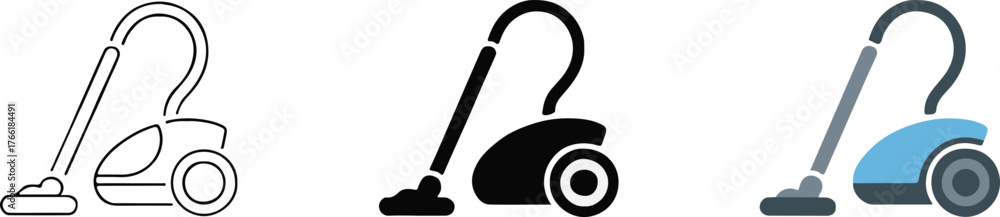 minimalist line-art vacuum cleaner icons set three styles for ui ...