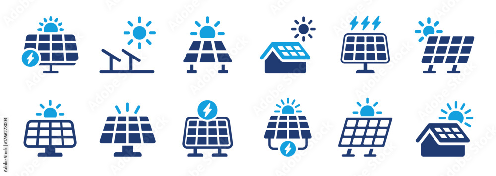 Set of solar panel icons representing clean energy, photovoltaic ...