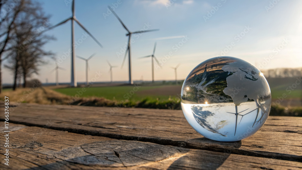 Crystal ball wind turbine renewable energy countryside sunset ...