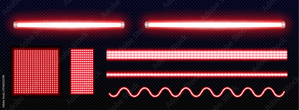Led light strip collection with red neon tubes, dot matrix panels and ...