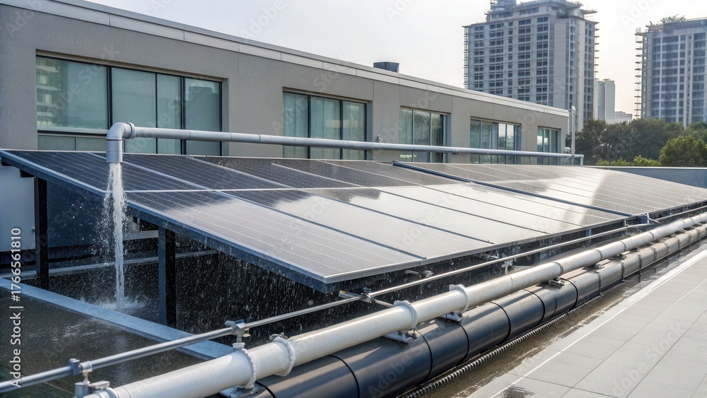 rainwater harvesting Solar panels on a building rooftop harnessing ...