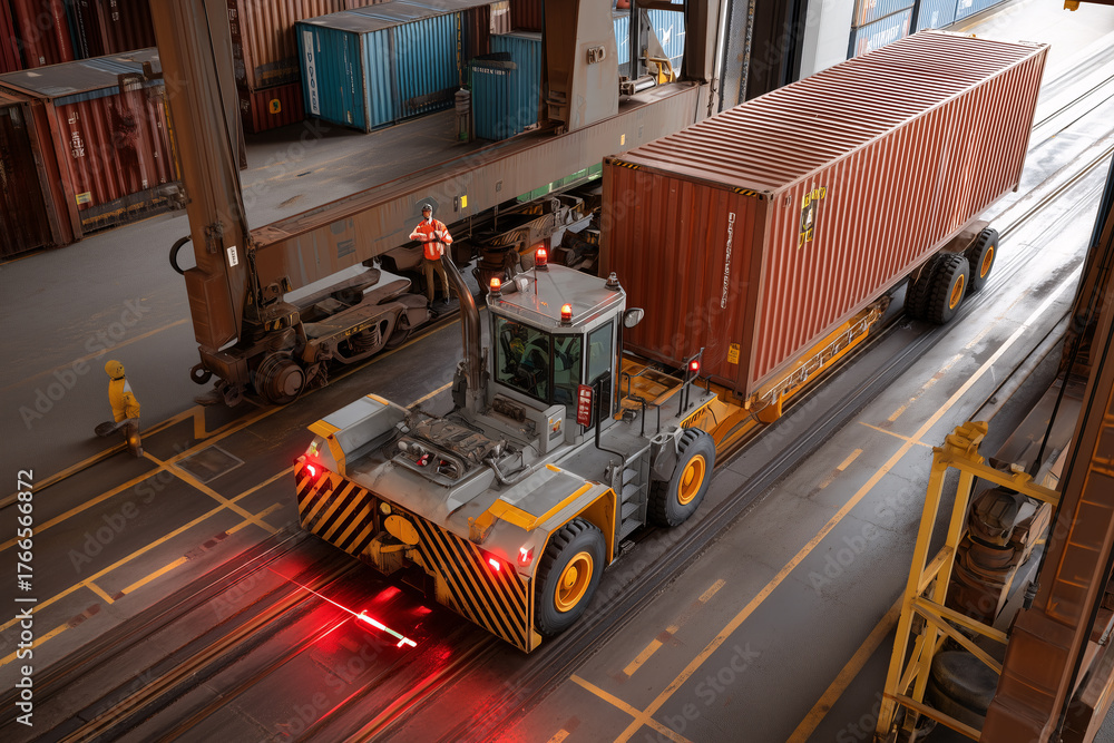 Intermodal Crossover Inside Port, Terminal Tractor Backing Container ...