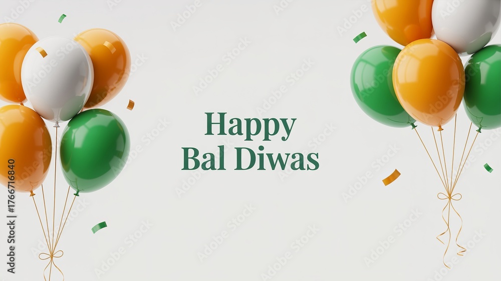 Stock-Illustration „Happy Bal Diwas balloons – saffron, white, and ...