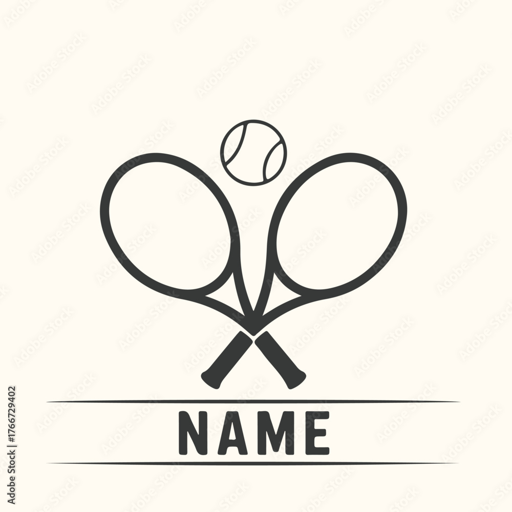 Vector art of two crossed tennis rackets and a tennis ball above a ...