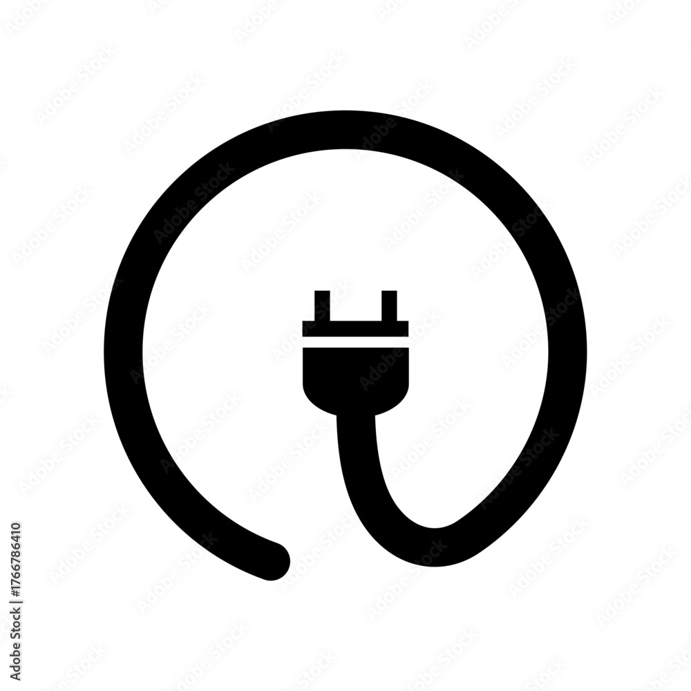 Black vector icon featuring an electrical plug and a coiled power cord ...