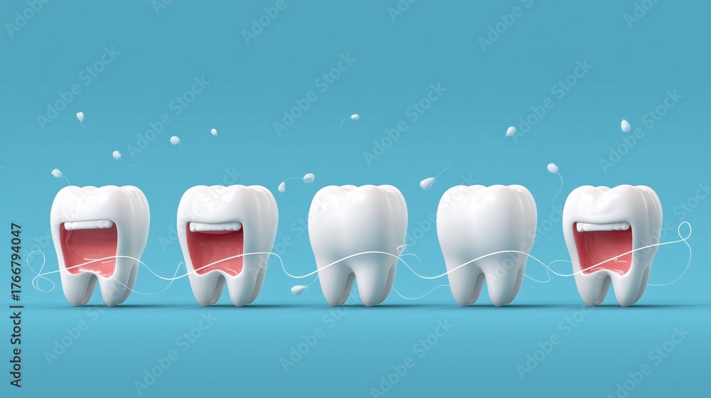 Flossing Day. Infographic-style composition showing stages of flossing ...