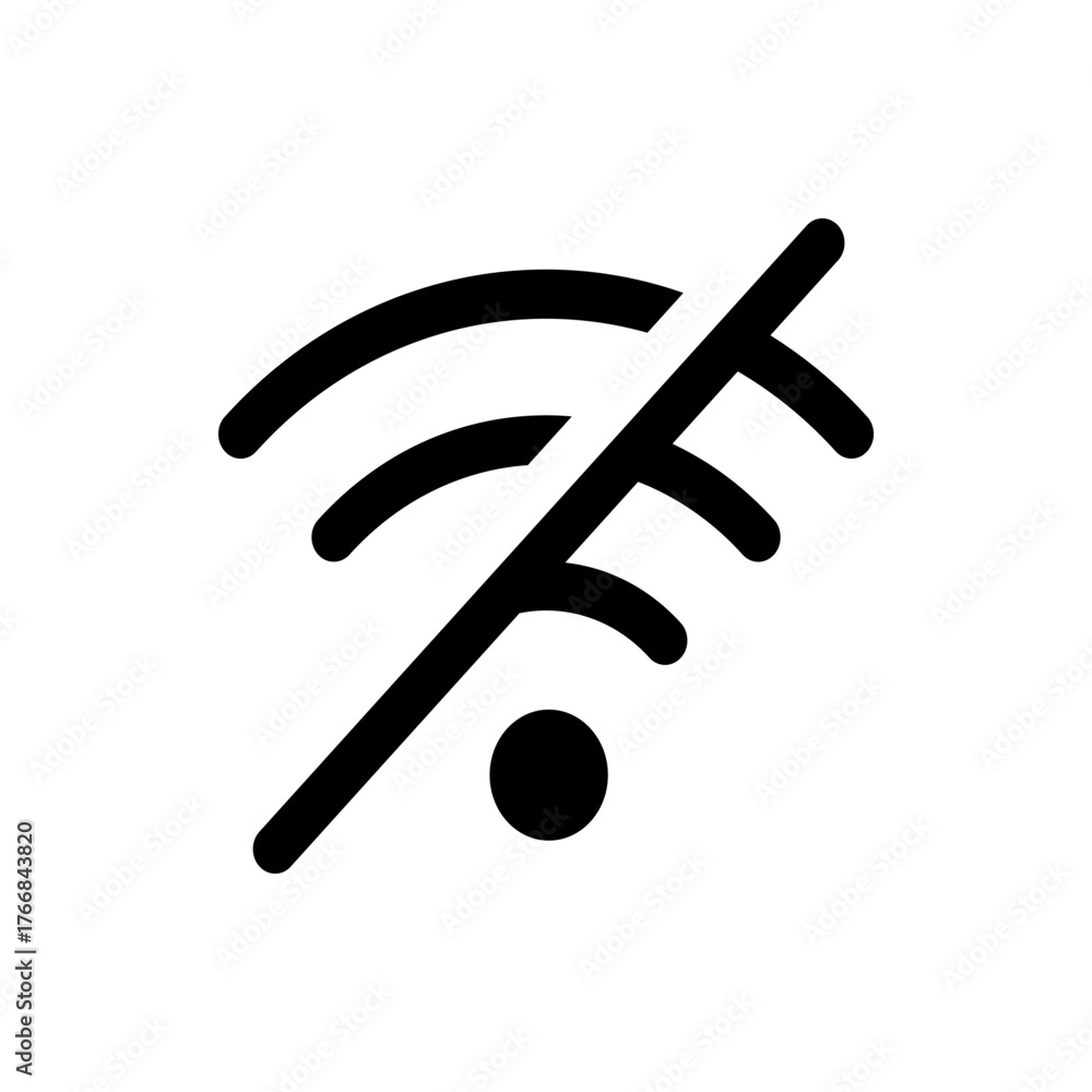 Illustration of a wifi symbol with a line through it indicating no ...