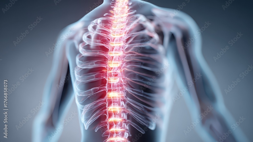 Spine anatomy illustration showing vertebrae and spinal cord with ...