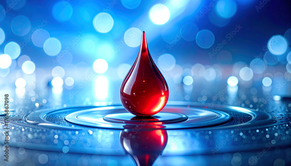 Vital Fluid: A vibrant droplet of vital liquid poised over a circular ...
