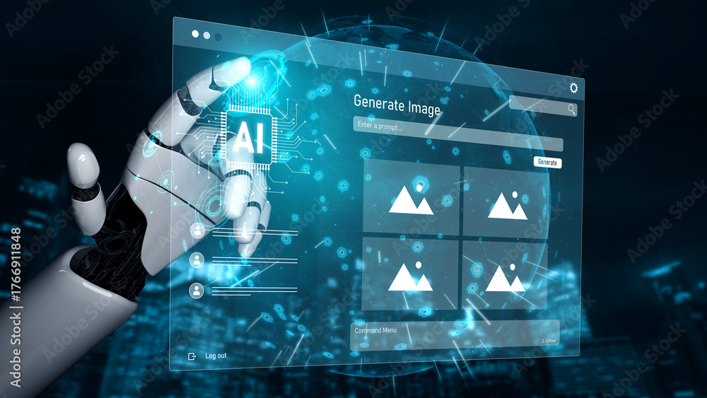 Ilustración de Stock AI platform generating art images with dynamic ...
