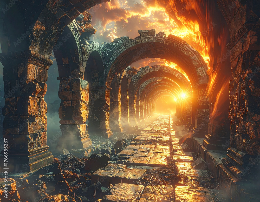 Time Warp Tunnel: Ancient ruin bending toward vortex of light feels ...
