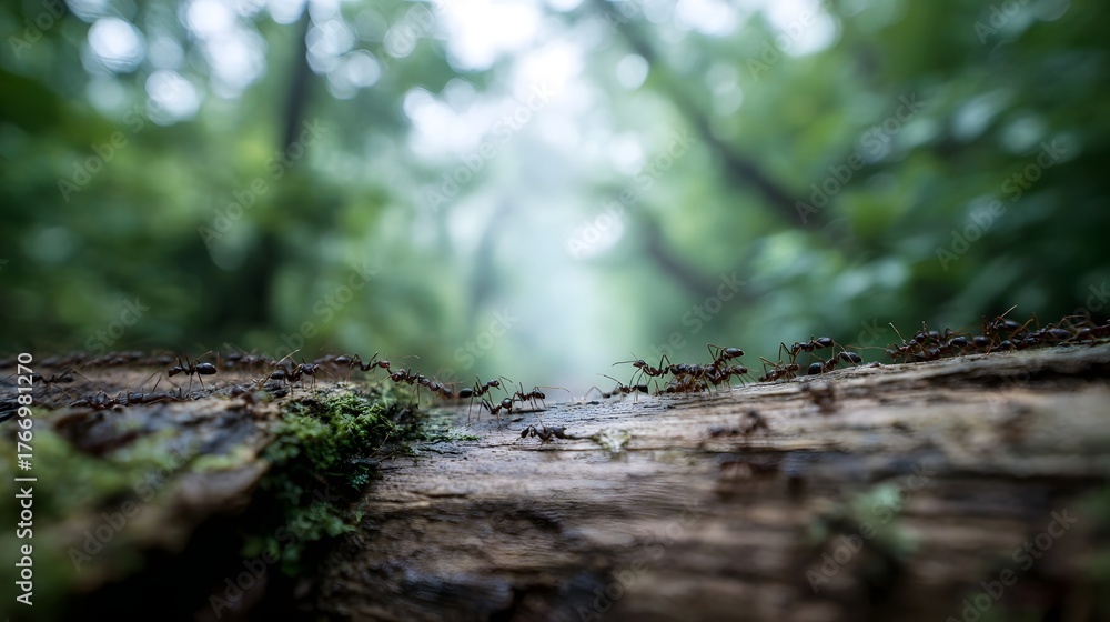 Stock-Foto „A colony of ants forms a living bridge marching in ...