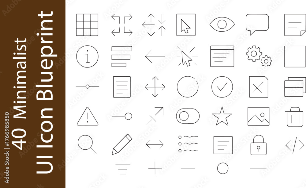 40 Minimalist UI Icon Blueprint Set for Web, App, Navigation, Interface ...