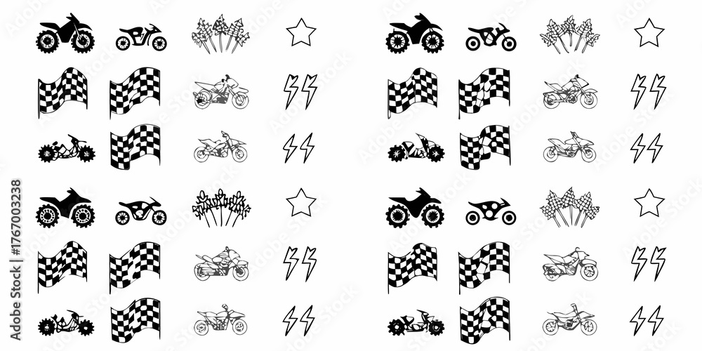 Collection of black and white graphic elements for racing and sports ...