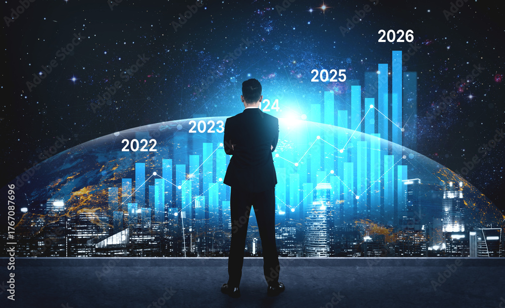 Стокове фото Business bar chart and line graph showing yearly business growth from 2022 to new ...