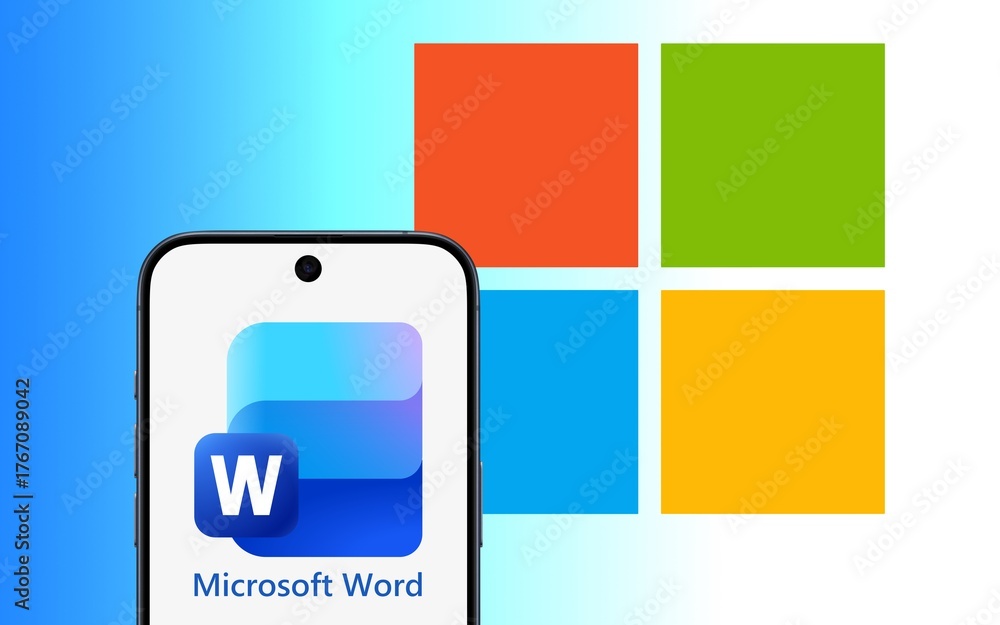 Foto de Stock Microsoft Word Logo is displayed on a modern smartphone ...