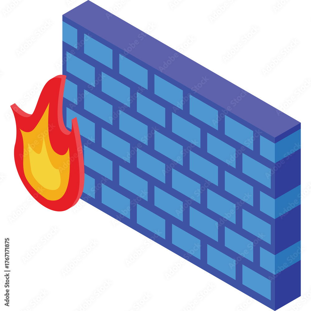 Blue Brick Wall Blocked by Red Flame Indicating Firewall Protection ...