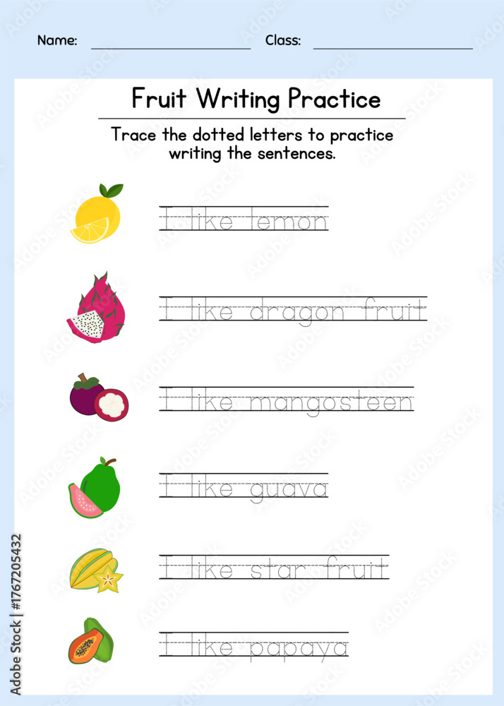 Printable Fruit Writing Practice Worksheet for Preschool and ...