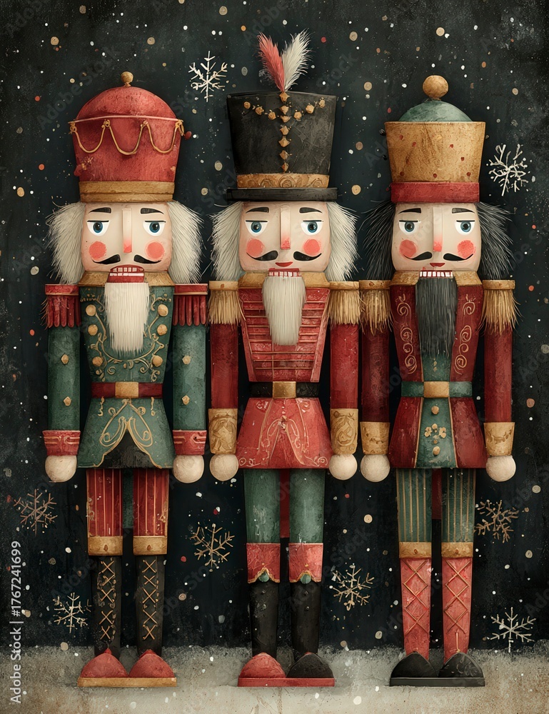 Photo Stock Whimsical vintage Christmas illustrations collection with ...
