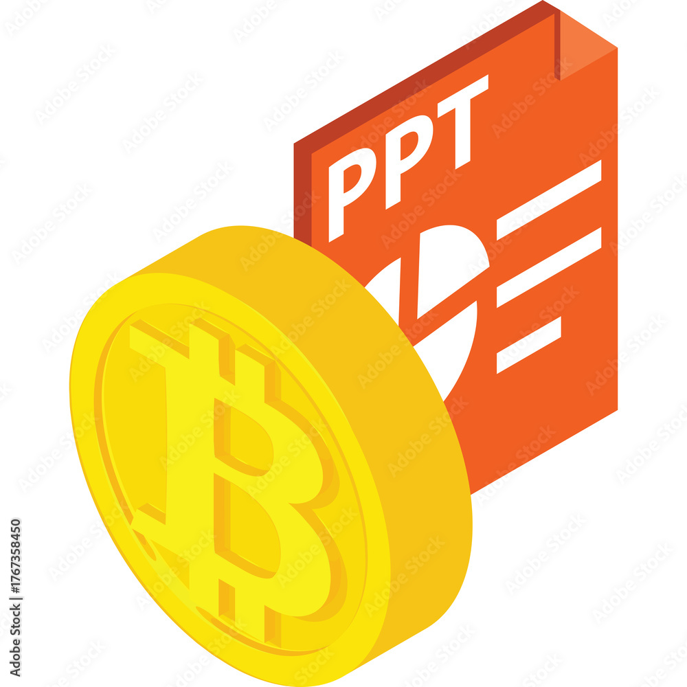 Golden Bitcoin Coin Next To Orange PPT Presentation Slide With Chart ...