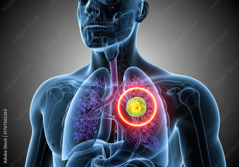 Illustration Stock X-ray of human chest with highlighted lung cancer ...