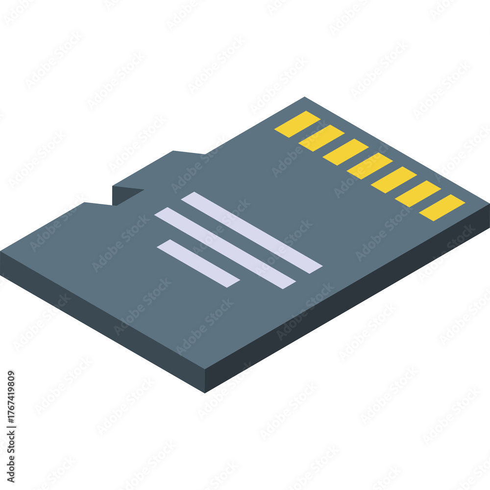 Gray Micro SD Card With Yellow Contacts On Transparent Background ...