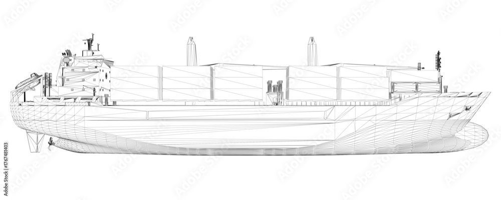 Stock-Vektorgrafik „Blueprint of a large cargo container ship in 3D ...